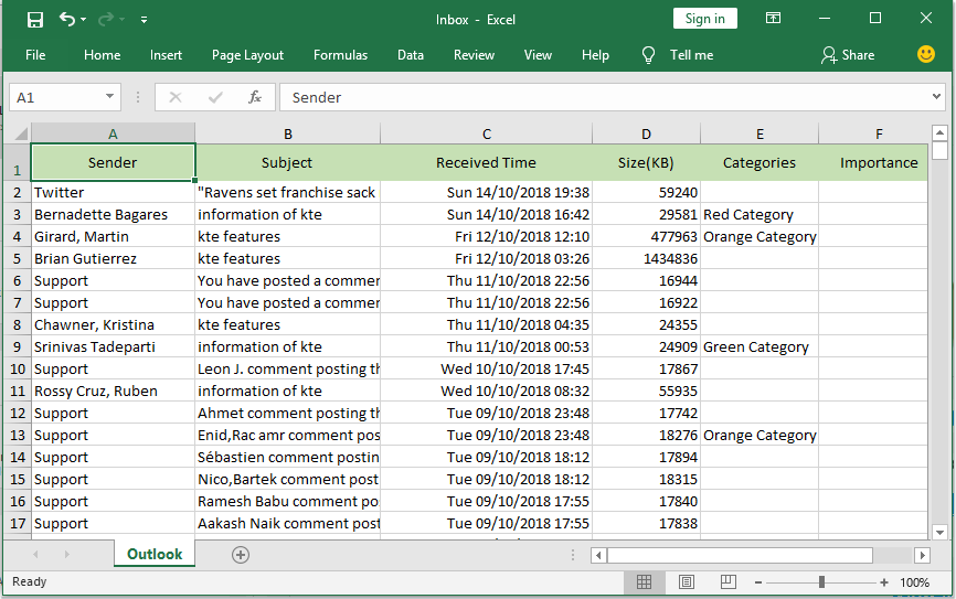 Quickly export the emails or tasks listing information to Excel file ...
