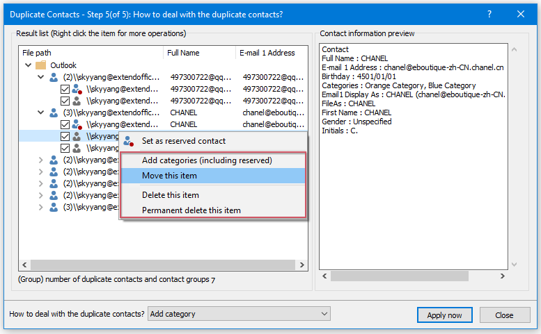 Quickly delete or remove duplicate contacts in Outlook