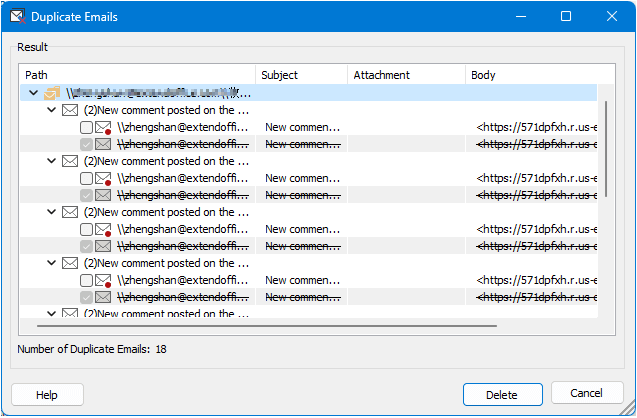 Quickly delete or remove duplicate emails in Outlook