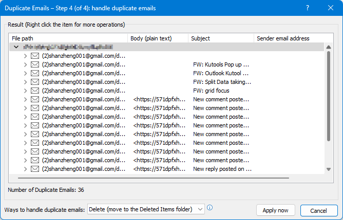 Quickly delete or remove duplicate emails in Outlook