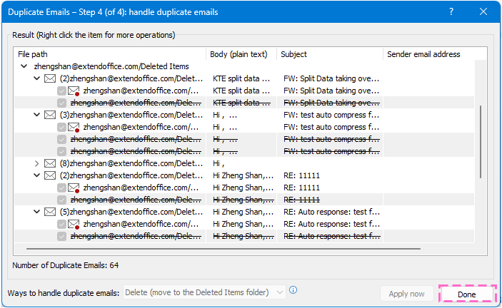 Quickly delete or remove duplicate emails in Outlook