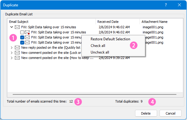Quickly delete or remove duplicate emails in Outlook