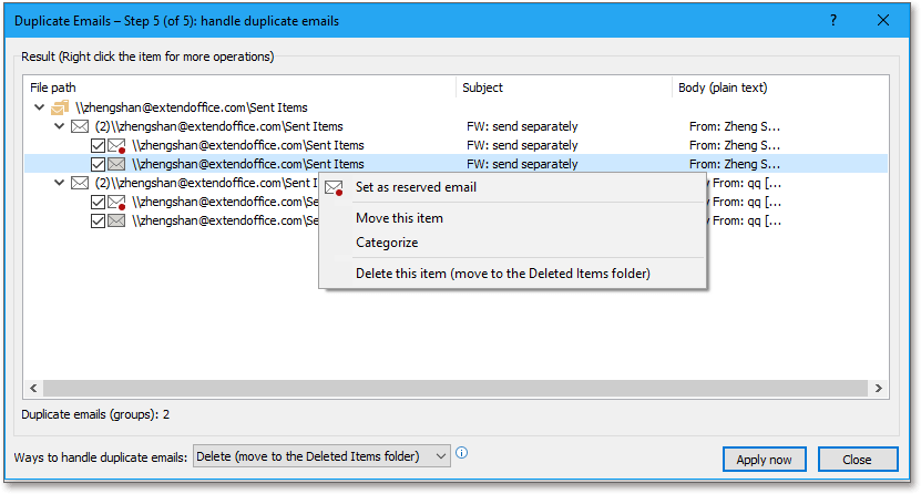 Quickly delete or remove duplicate emails in Outlook