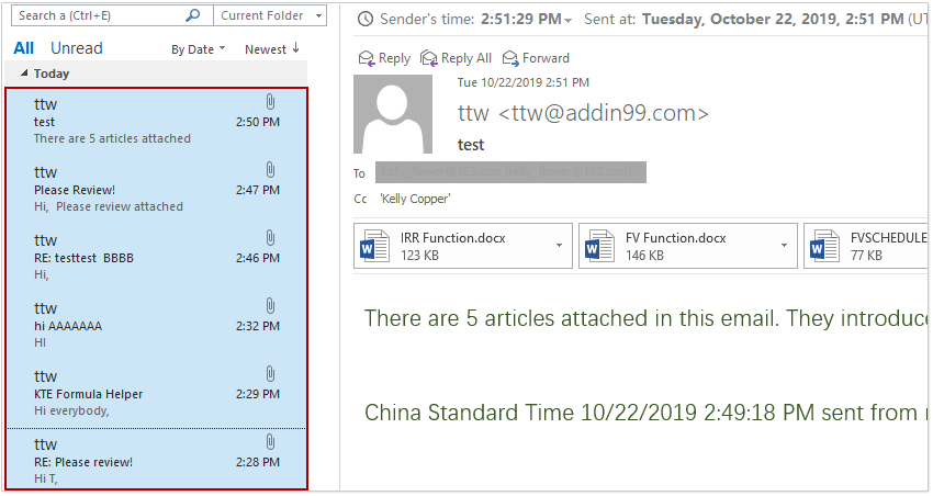 Quickly save all attachments from multiple or all emails in Outlook