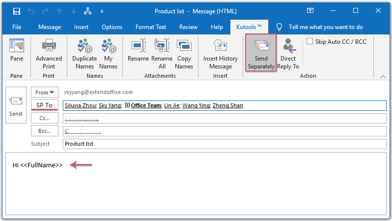Easily send the same email to multiple recipients individually in Outlook