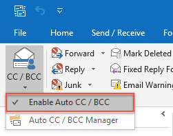Automatically cc or bcc when sending emails in Outlook