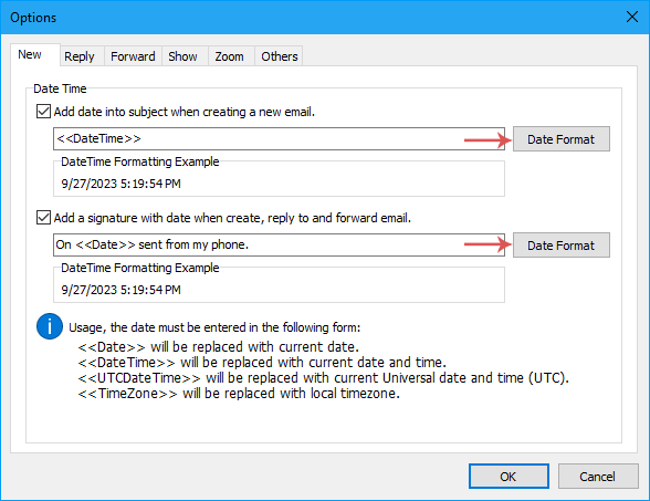 Automatically insert date into signature or subject when composing ...