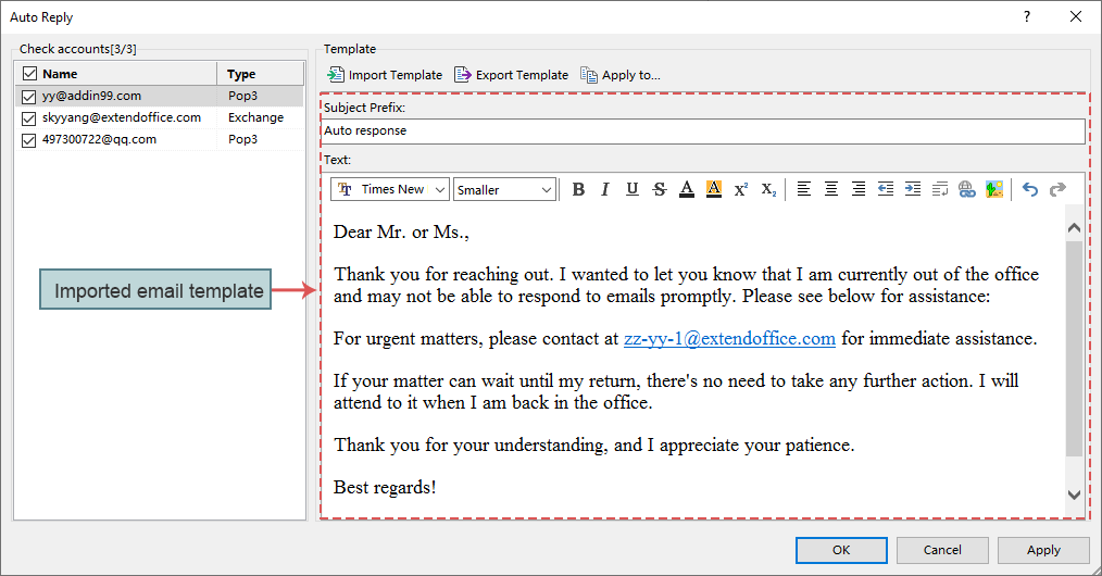 Quickly create auto reply without exchange server when out of office in ...