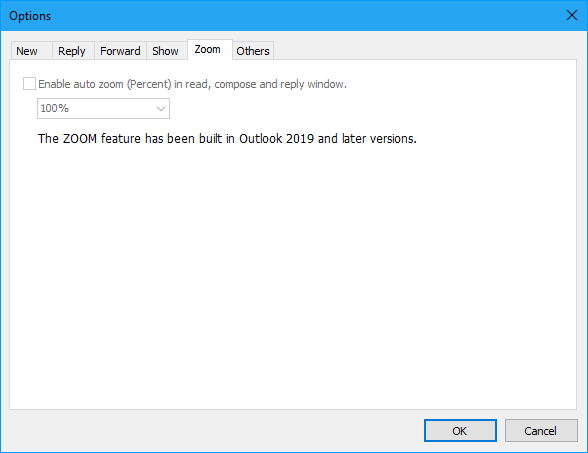 Quickly set/change default text zoom in Outlook
