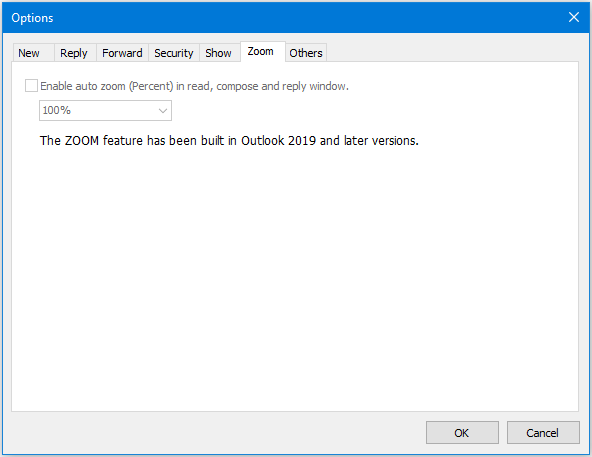 Quickly set/change default text zoom in Outlook