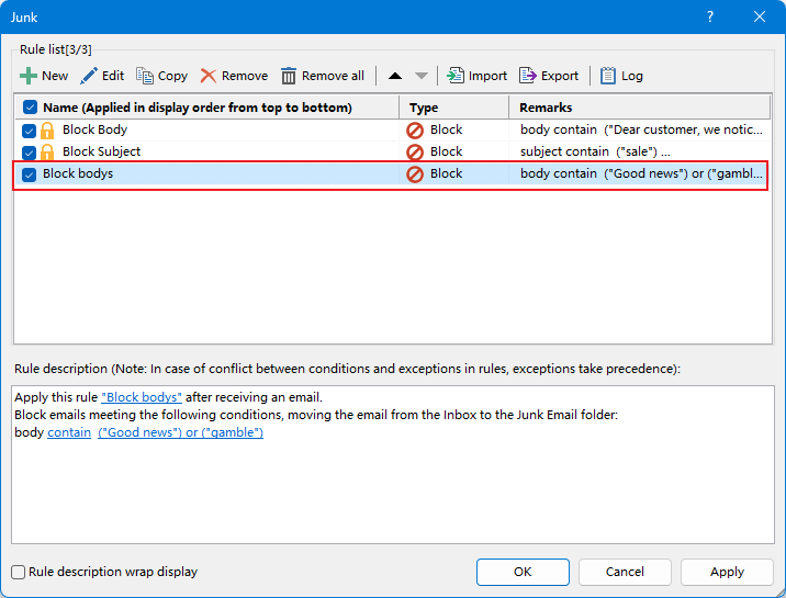 Easily block email by content of message in Outlook