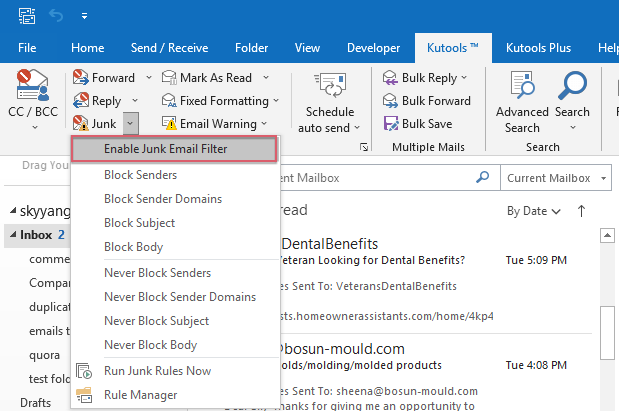 Easily block email by content of message in Outlook