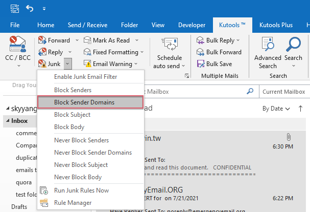 Easily block multiple sender domains at once in Outlook
