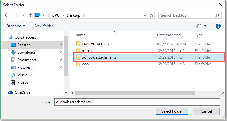 Quickly change the default saving folder for attachments in Outlook