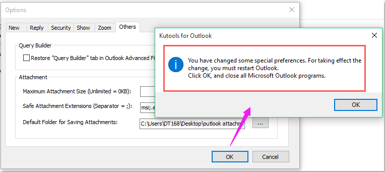 Quickly change the default saving folder for attachments in Outlook