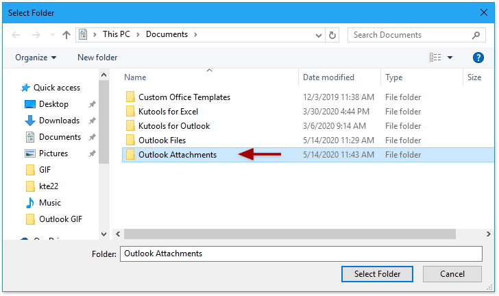 Quickly change the default saving folder for attachments in Outlook