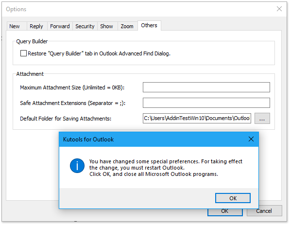 Quickly change the default saving folder for attachments in Outlook