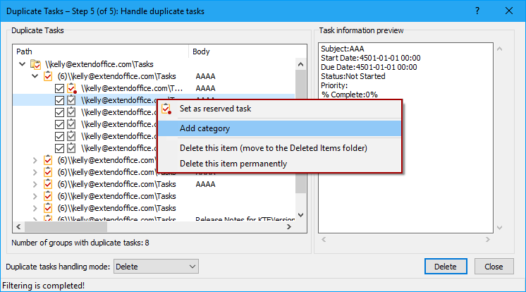 Quickly remove or delete duplicate tasks in Outlook