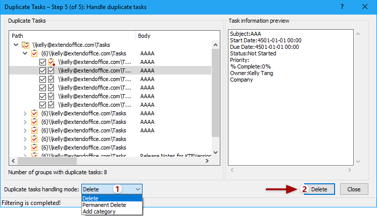 Quickly remove or delete duplicate tasks in Outlook