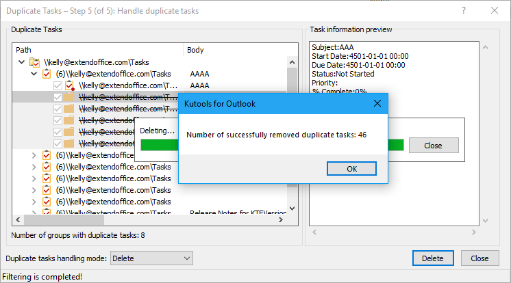 Quickly remove or delete duplicate tasks in Outlook
