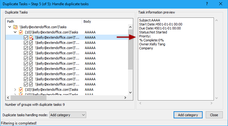 Quickly remove or delete duplicate tasks in Outlook