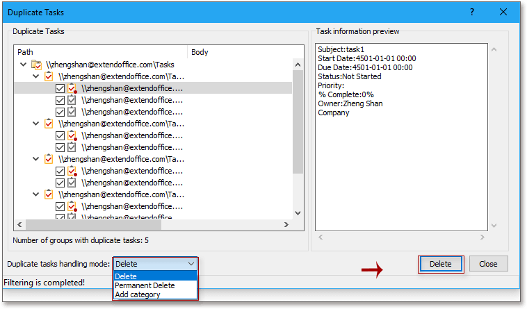 Quickly remove or delete duplicate tasks in Outlook