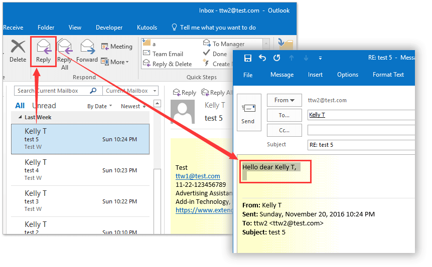 Automatically add greeting when replying an email in Outlook