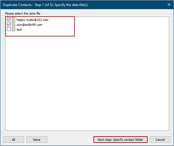 Easily merge duplicate contacts in specified contacts folder in Outlook