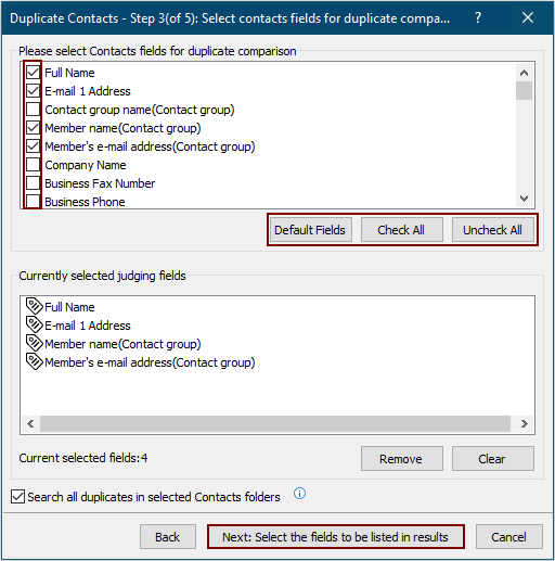 Easily merge duplicate contacts in specified contacts folder in Outlook