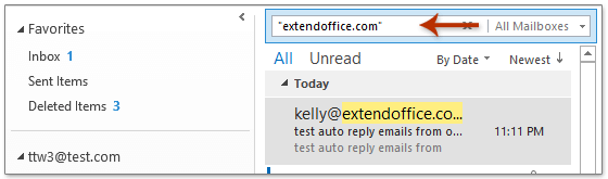 Quickly search all emails by a sender domain in Outlook