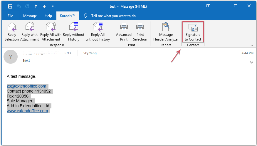 Easily convert signatures to contacts in Outlook