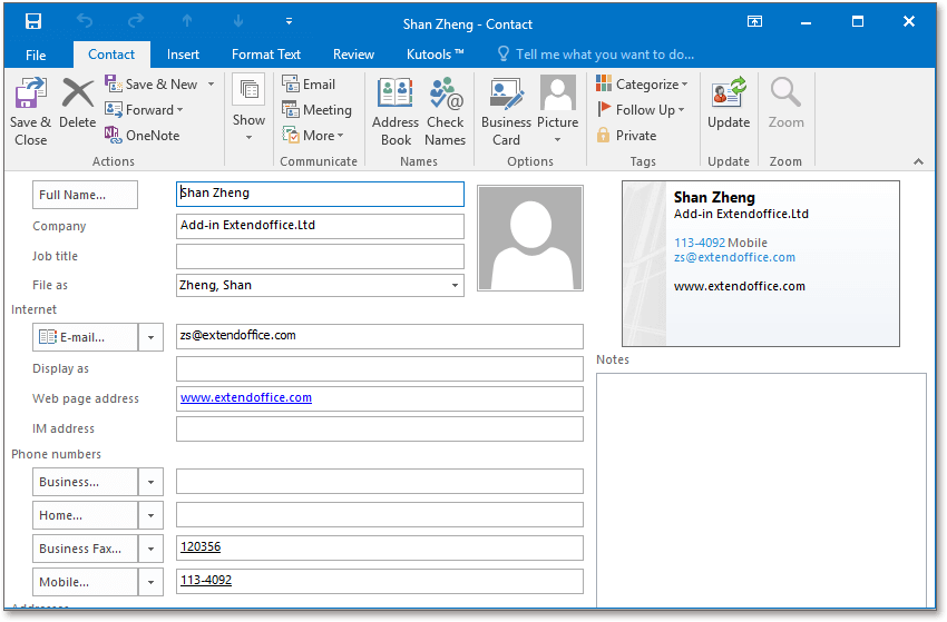 Easily convert signatures to contacts in Outlook