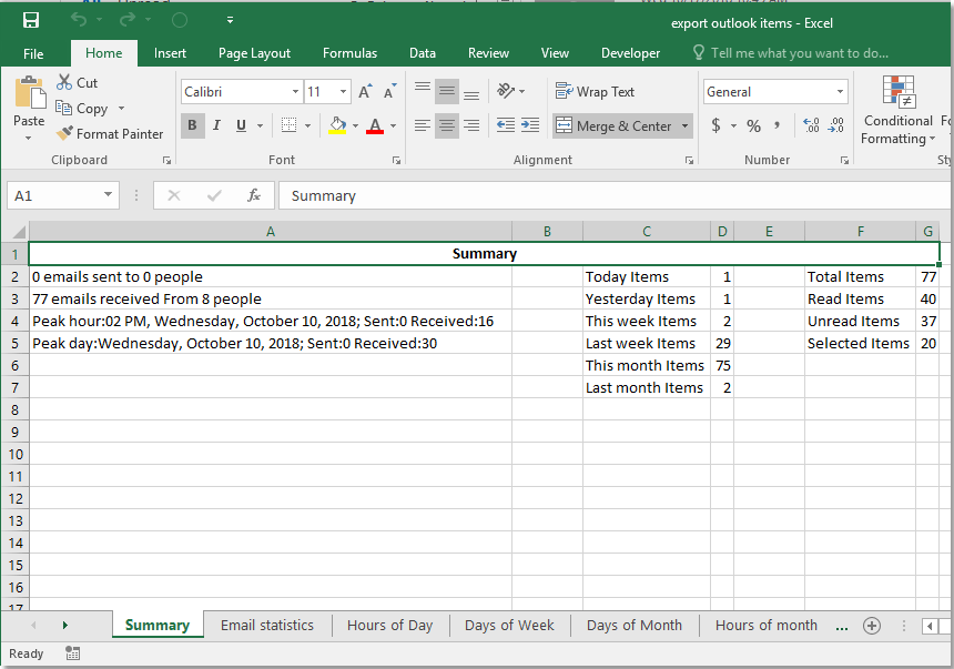 Quickly statistic and count emails/items in Outlook