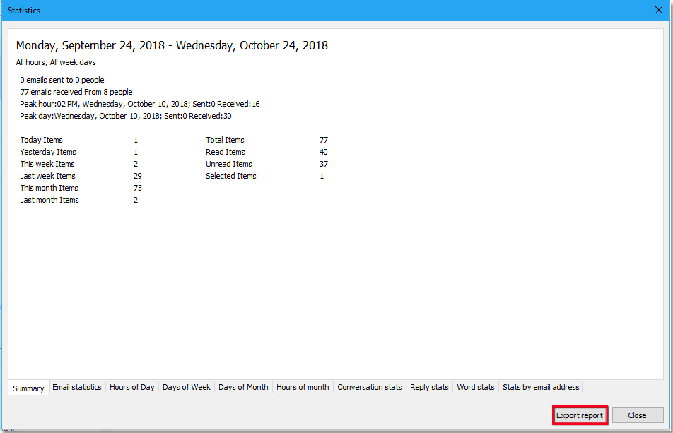 Quickly statistic and count emails/items in Outlook