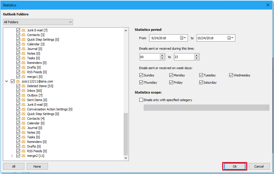 Quickly statistic and count emails/items in Outlook