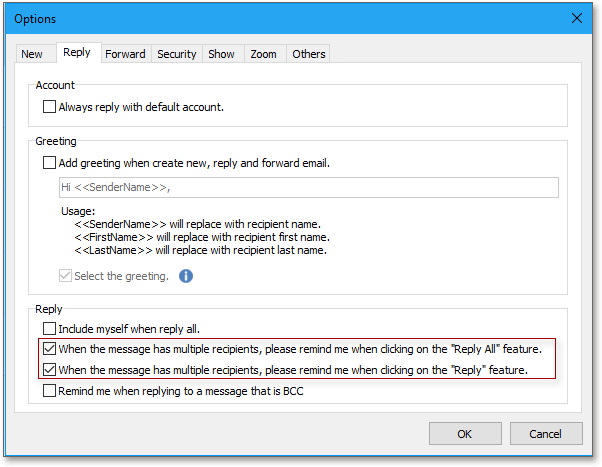 Set warning or confirmation when replying to all in Outlook