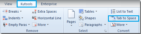 Quickly convert all tabs characters to spaces characters in Word