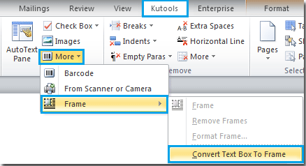 Quickly convert text box to frame in Word