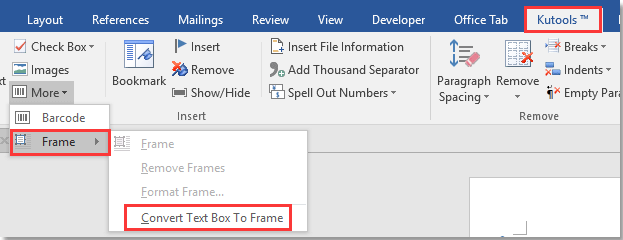 Quickly convert text box to frame in Word