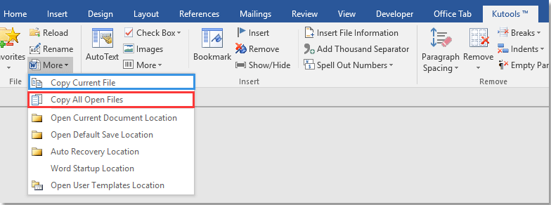 Quickly copy current open files or documents in Word