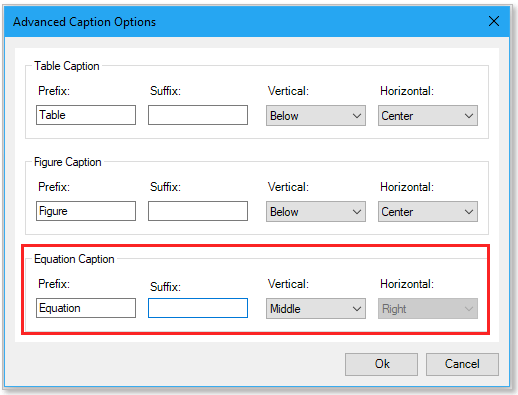 Quickly insert or add right-aligned caption to equation in Word