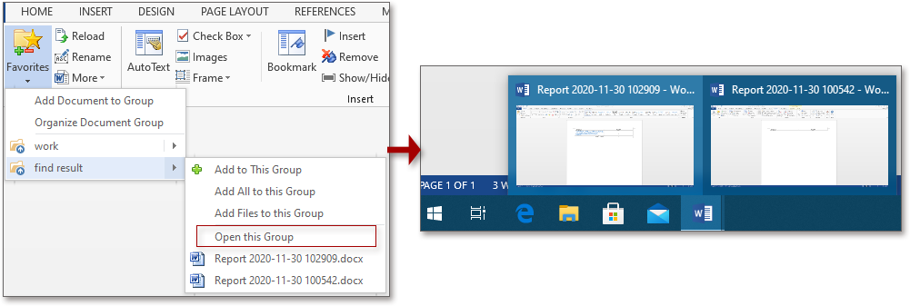 Quickly manage and open multiple documents with a group in Word