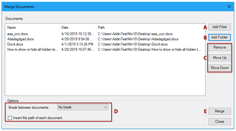 Quickly merge or combine multiple documents into one document in Word