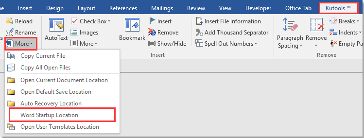 Quickly open or access your word startup folder location in Word