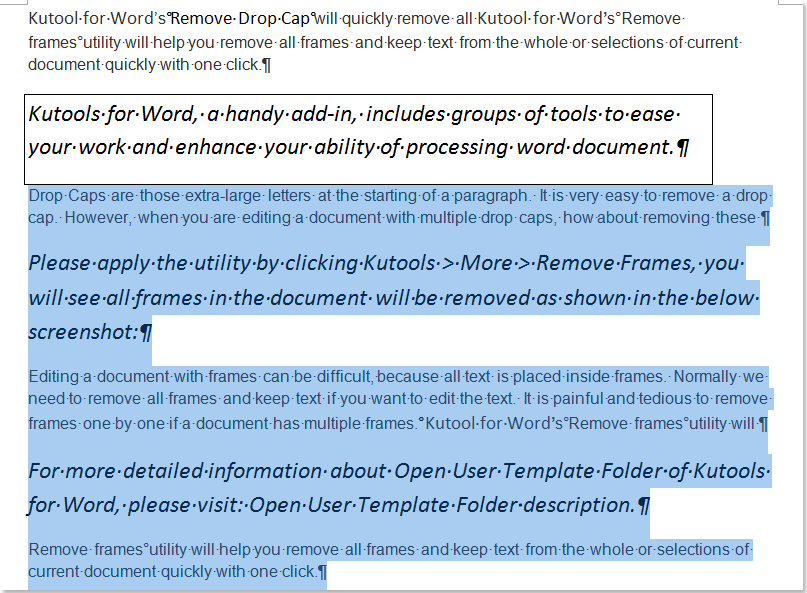Quickly remove all frames and keep text from document in Word