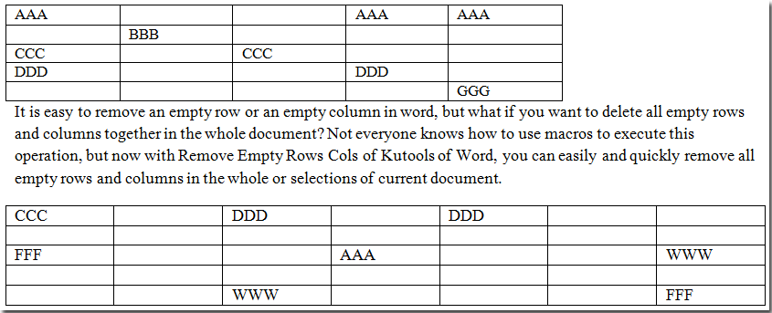 Quickly remove or delete all empty rows and columns from all tables in Word
