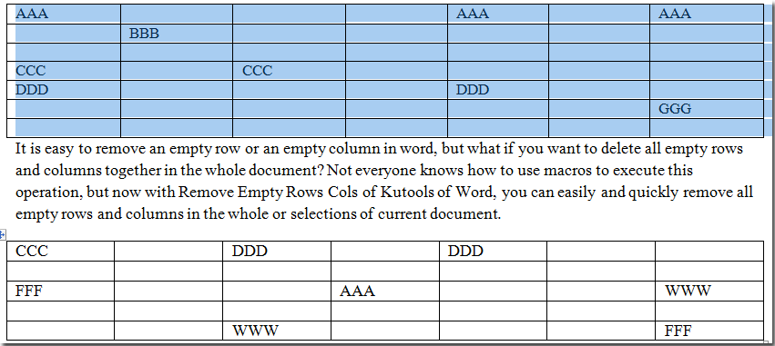 Quickly Remove Or Delete All Empty Rows And Columns From All Tables In Word