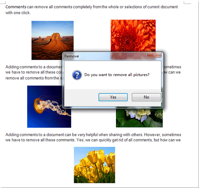 Quickly remove all pictures from document in Word