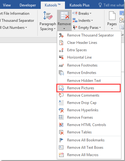 Quickly remove all pictures from document in Word
