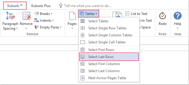 Quickly select all last rows of tables in Word